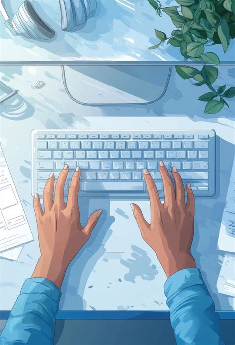 Flat Illustration Of Hands Typing On A Keyboard In A Modern Workspace