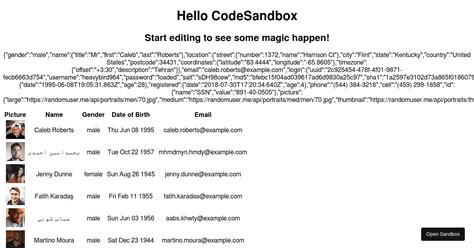 Random User Generator UI Codesandbox