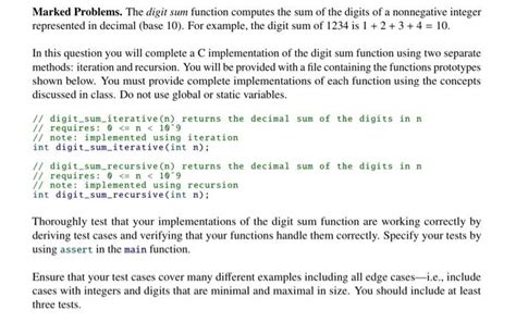 Solved Marked Problems The Digit Sum Function Computes The Chegg