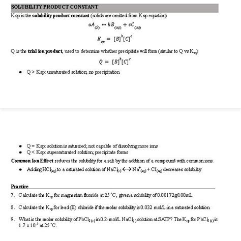 Solved Ksp Is The Solubility Product Co Nstant Solids Are Chegg Com