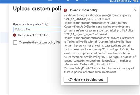 Azure B2c Signuporsignin Xml Throws Continues Validation Errors When I Upload A Custom Policy In