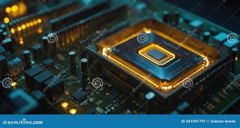 Quantum Cpu The Heart Of Futuristic Computing On A Pcb Motherboard Royalty Free Stock