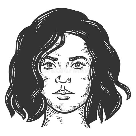 Serious Female Face With A Short Haircut Sketch Scratch Board