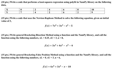 Solved 10 Pts Write A Code That Performs A Least Squares