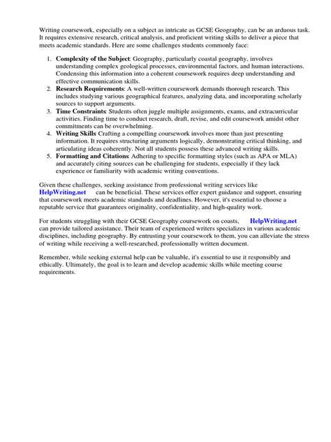 Gcse Geography Coursework Example Coasts Pdf Geomorphology Earth Sciences