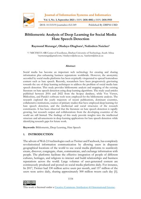 Pdf Bibliometric Analysis Of Deep Learning For Social Media Hate Speech Detection