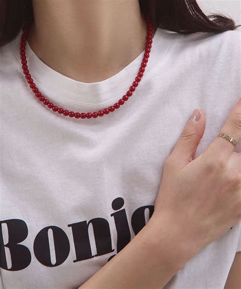 더노블 4mm 6mm 8mm 블랙 레드 비즈 구슬 왕진주 제이글리 컬러 목걸이