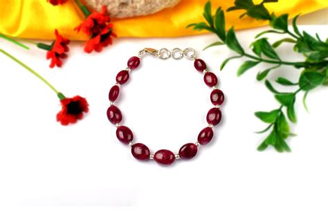 Buy Ruby Oval Beads Silver Balls Bracelet Online Best Price Rudraksha Ratna