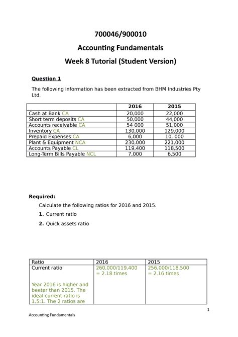 accounting fundamentals tutorial week 8 700046 accounting