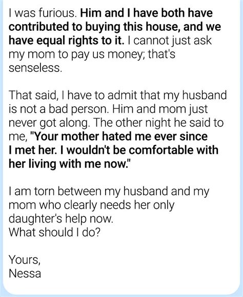 My Husband Refuses To Let My Mom Live With Us Unless She Pays Us Rent Bright Side