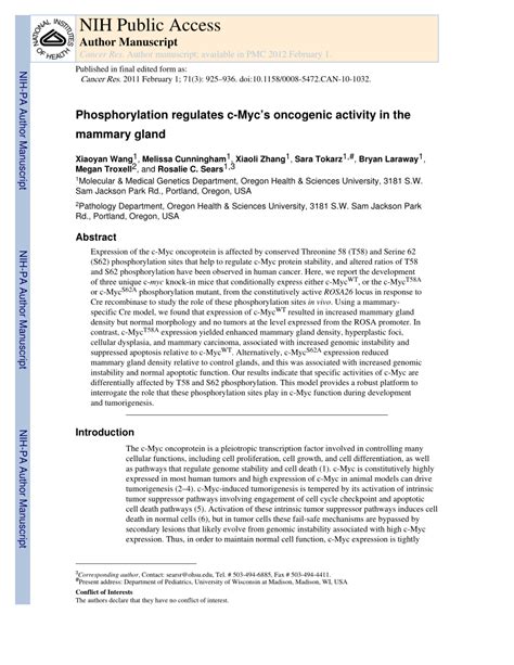 Pdf Phosphorylation Regulates C Mycs Oncogenic Activity In The