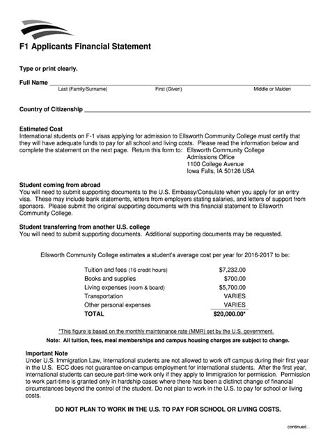 Fillable Online Forms Iavalley F1 Applicants Financial Statement Forms
