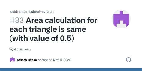area calculation for each triangle is same with value of 0 5 · issue 83 · lucidrains meshgpt