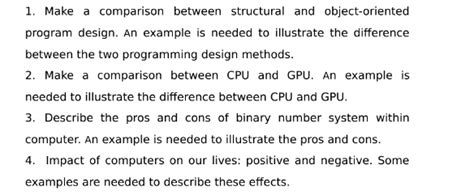 Solved 1 Make A Comparison Between Structural And Object Oriented