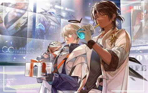 Safebooru 2boys Absurdres Arknights Bishounen Black Gloves Blue Eyes