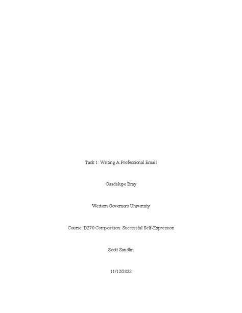 Task 1 Submission Email For Professional Context A Email For