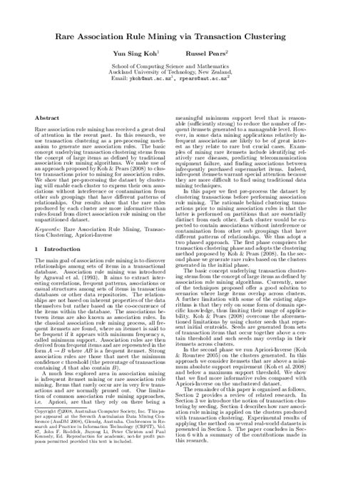 Pdf Rare Association Rule Mining Via Transaction Clustering