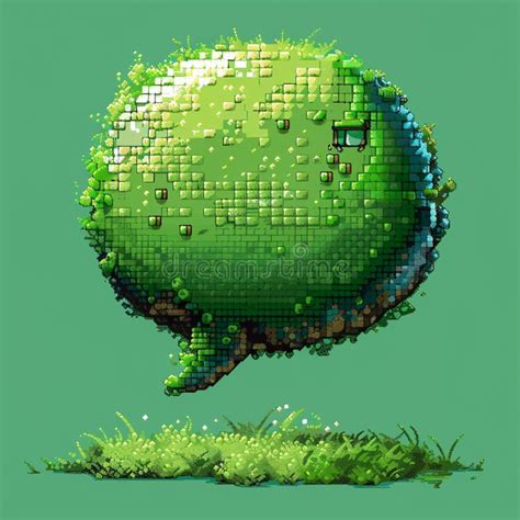 Lush Green Pixel Art Bubble Floating Above Vibrant Grass Stock