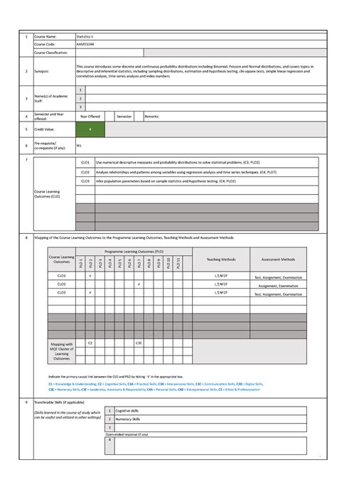 Course Plan Is Here 1 Course Name Stascs Ii Course Code Aams Course