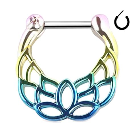 Rainbow Lotus Septum Ring 16 Gauge Size Clicker Design Rock