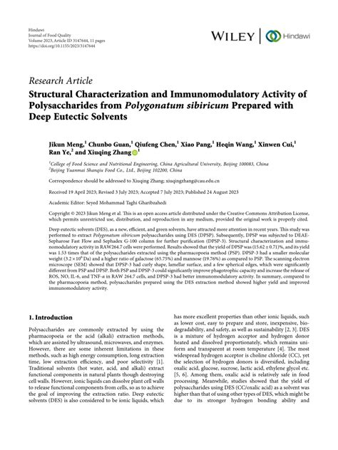Pdf Structural Characterization And Immunomodulatory Activity Of Polysaccharides From