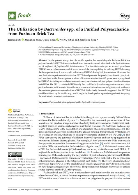 Pdf The Utilization By Bacteroides Spp Of A Purified Polysaccharide