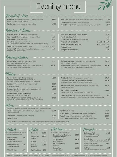 Menu At The Olive Branch Restaurant Easingwold