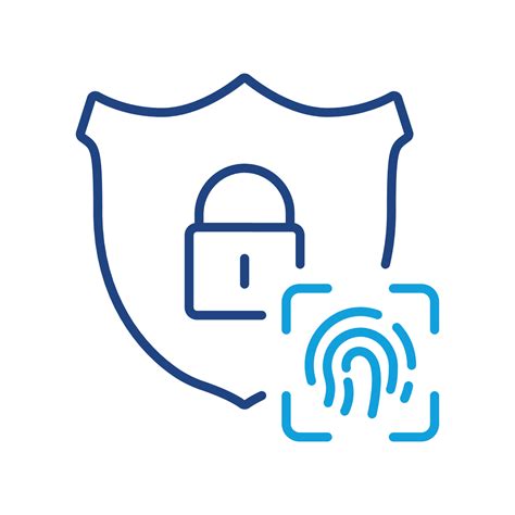 Fingerprint With Shield And Lock Line Icon Biometric Identification Privacy Protection