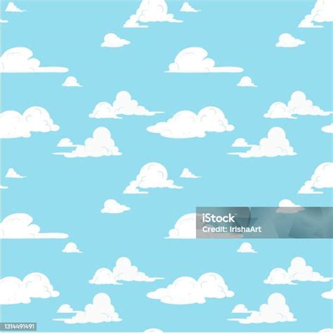 파란색 배경에 흰색 만화 구름 매끄러운 패턴 벡터 일러스트레이션 구름에 대한 스톡 벡터 아트 및 기타 이미지 구름 벡터 패턴 Istock
