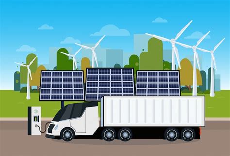 Premium Vector Power Station With Trailer Truck Charging Over Wind