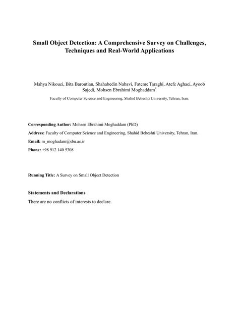 Pdf Small Object Detection A Comprehensive Survey On Challenges Techniques And Real World