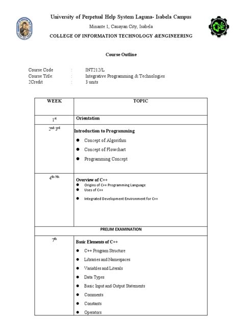 Integrative Programming And Technologies1 Course Outline Pdf
