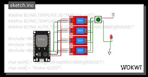 ONOFF 4 Relay 1 Button Miniproject Job 3 IoT Wokwi ESP32 STM32 Arduino Simulator