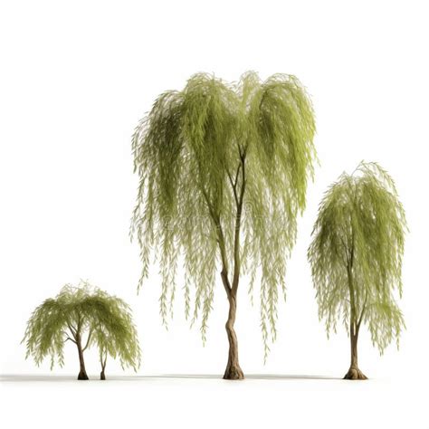 three willow trees of varying sizes showcasing lush green foliage in a