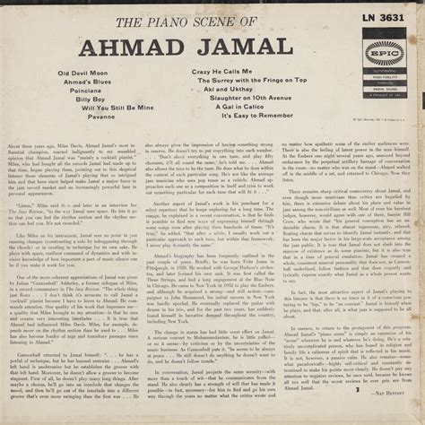 Ahmad Jamal The Piano Scene Of Ahmad Jamal Lp 1959 Us Epic Poinciana