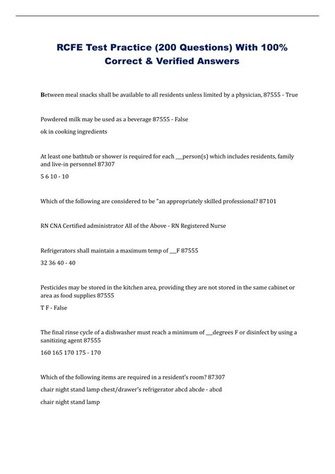 Rcfe Test Practice 200 Questions With 100 Correct And Verified Answers Rcfe Stuvia Us