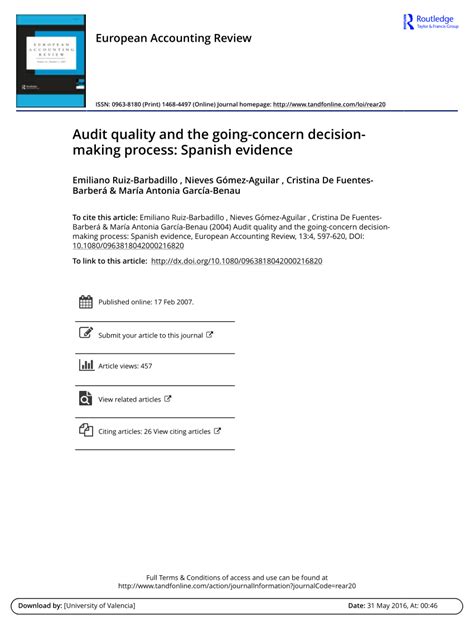 Pdf Audit Quality And The Going Concern Decision Making Process