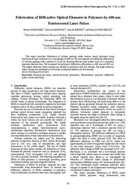 Pdf Fabrication Of Diffractive Optical Elements In Polymers By 400 Nm