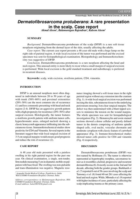 Pdf Dermatofibrosarcoma Protuberans A Rare Presentation In The Scalp Case Report