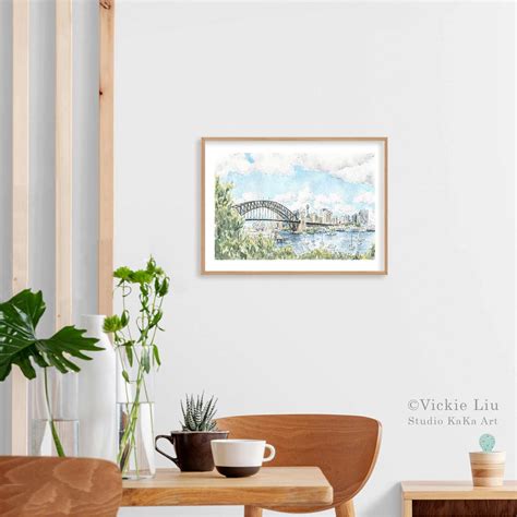 Sydney Skyline Art Print Sydney Harbour Bridge Artwork Australian