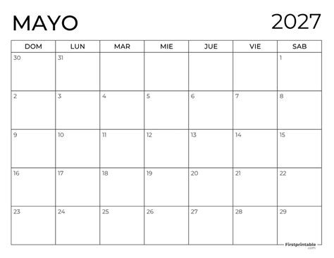 Calendario Mayo 2027 Plantillas Gratis Para Imprimir