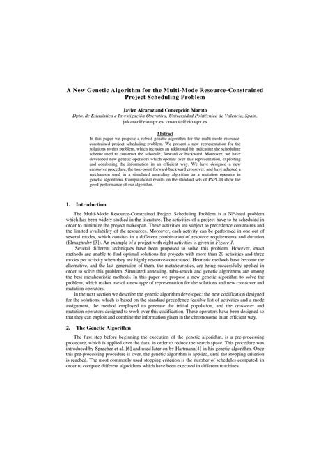 Pdf A New Genetic Algorithm For The Multi Mode Resource Constrained Project Scheduling Problem