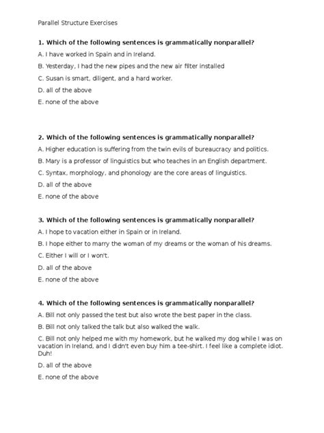 Parallel Structure Practice Sentence Linguistics Grammar