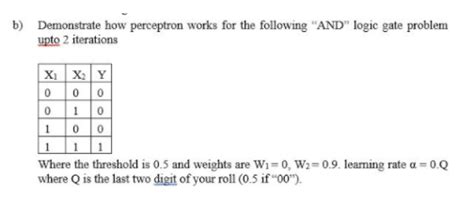 Solved B Demonstrate How Perceptron Works For The Following Chegg