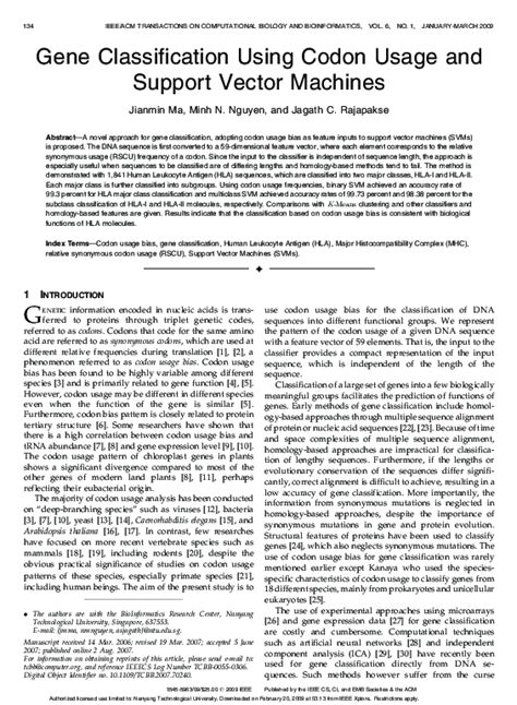 pdf gene classification using codon usage and support vector machines