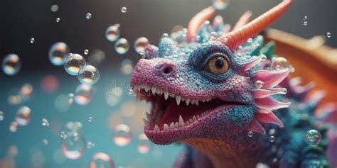 Bubbling Magic A Cute Dragon Crafted From Bubbles Stock Image Image