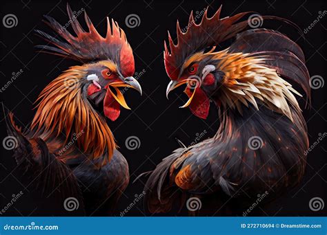 Two Big Beautiful Fighting Roosters With Sharp Beaks For Cockfights