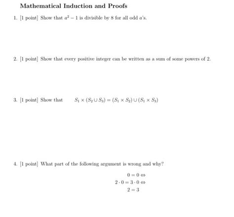 Solved Mathematical Induction And Proofs 1 1 Point Show