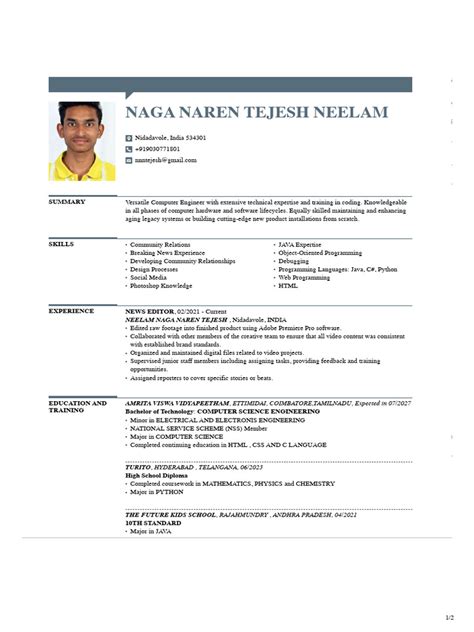 Tejesh Resume Pdf Computer Programming Computing