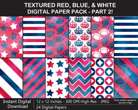 Textured Red Blue And White Digital Paper Pack Part 2
